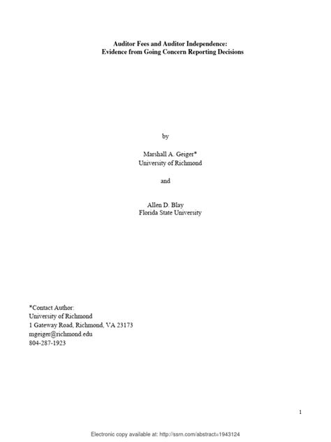 Audit Fees And Auditor Independence 3 Pdf Going Concern Audit