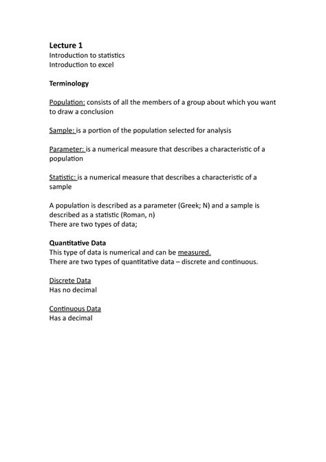 Data Analysis Lecture Notes Lecture 1 Lecture 1 Introduction To