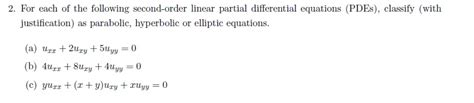 Solved For Each Of The Following Second Order Linear Partial Chegg