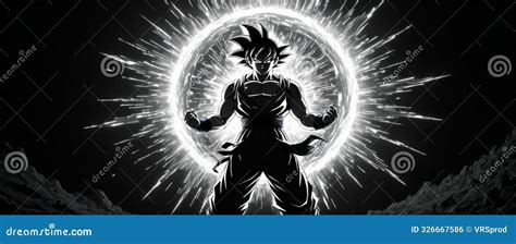 Powerful Anime Character With Glowing Aura In A Dark Setting Stock