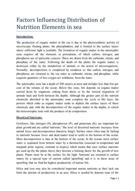 Factors Influencing Distribution Of Nutrition Elements In Sea Docx