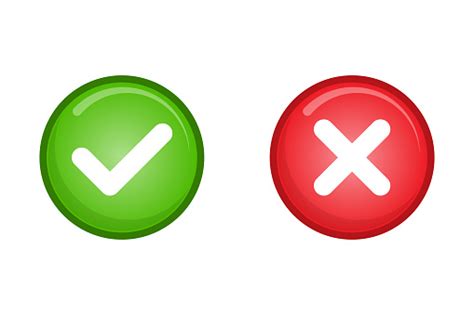 진드기와 교차 표지판 녹색 체크 마크 확인 및 빨간색 X 아이콘 벡터입니다 서클 기호 예 및 투표 결정 웹 로고 응용 프로그램