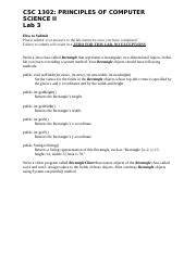 CS Lab Docx CSC PRINCIPLES OF COMPUTER SCIENCE II Lab How To Submit Please