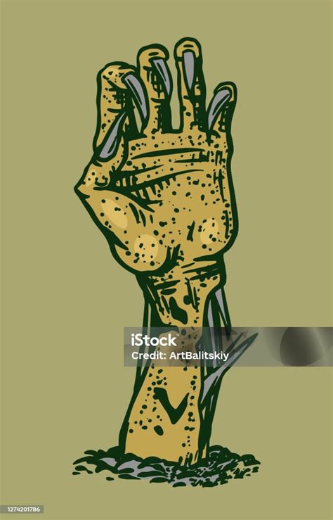 죽은 자의 손 할로윈 기어 다니는 좀비 개념 그려진 낙서 스케치 문신 이나 티셔츠에 대 한 신비한 벡터 그림 검은색에 대한 스톡