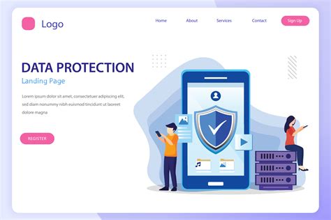 Data Security Concept People Work On Screen Protecting Data And Files Flat Vector Template