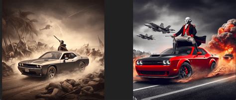 Create An Image Of Washington Driving A Dodge Challenger Hellcat Into