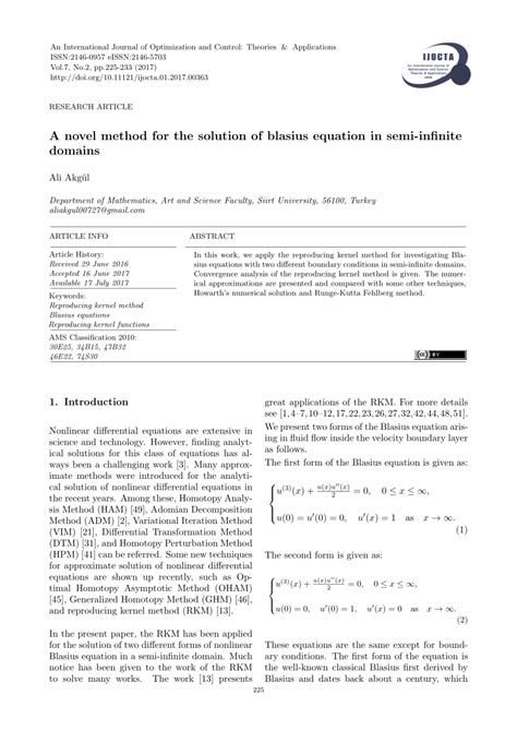Pdf A Novel Method For The Solution Of Blasius Equation In Semi
