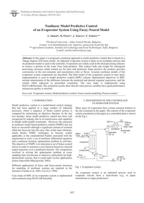 pdf nonlinear model predictive control of an evaporator system using