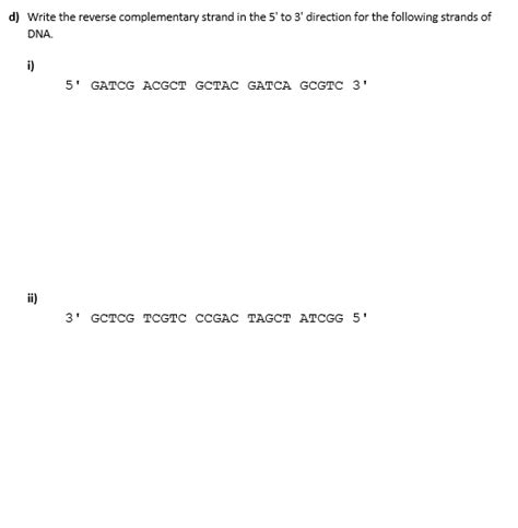 Solved D Write The Reverse Complementary Strand In The 5