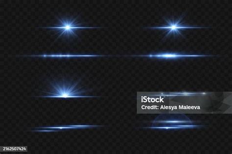 파란색 수평 광선 세트입니다 하이라이트가 있는 푸른 별 또는 태양 빛 에너지의 폭발 효과 벡터 조명 효과 어도비 일러스트레이터 아트웍 광선에 대한 스톡 벡터 아트 및 기타