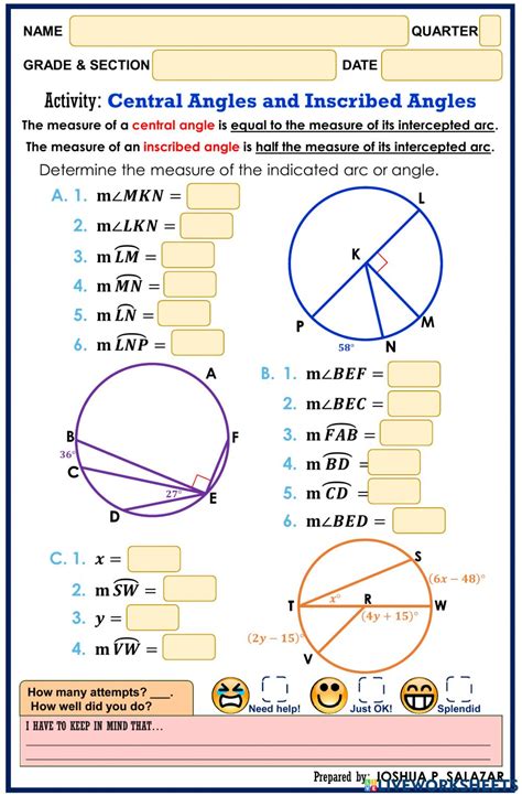 Inscribed Angle And Central Angle Worksheet Writing Practice Worksheet