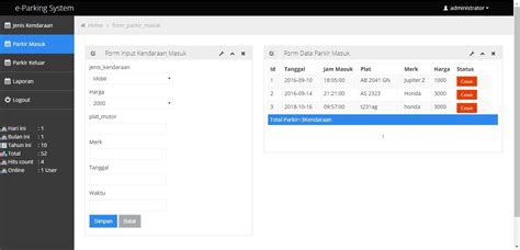 sistem informasi parkir kendaraan dengan php dan mysql