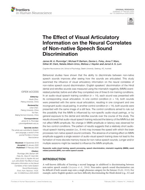 Pdf The Effect Of Visual Articulatory Information On The Neural Correlates Of Non Native