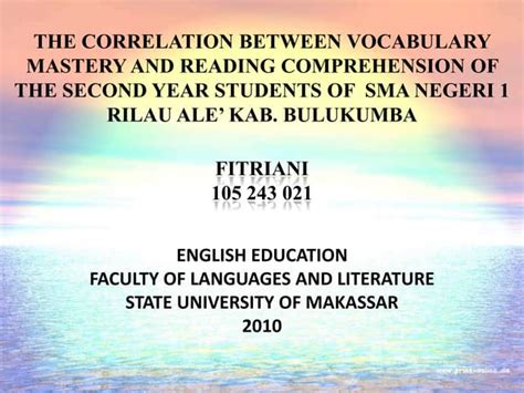 The Correlation Between Vocabulary Mastery And Reading Comprehension Pptx Standardized