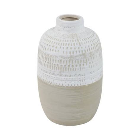 Liv And Skye 8 In Ivorybeige Ceramic Tribal Design Decorative Vase