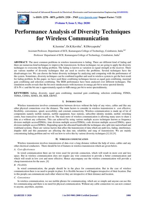 Pdf Performance Analysis Of Diversity Techniques For Wireless Communication