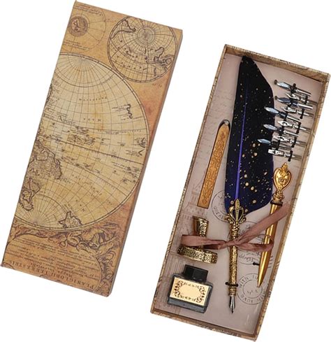 Herchr Quill Feather Pen Set Calligraphy Pen Glass Dip