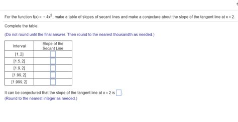 solved for the function f x 4x make a table of slopes of