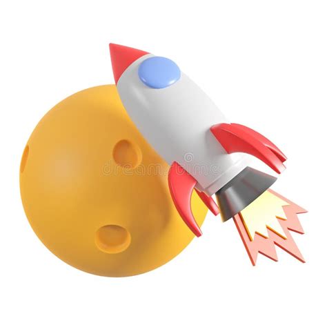 Cute Rocket And Yellow Full Moon 3d Model And Illustration Stock Illustration Illustration Of