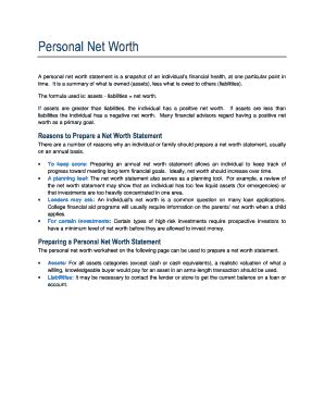 Fillable Online Personal Net Worth Fax Email Print PdfFiller
