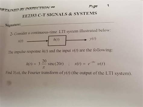 Consider A Continuous Time LTI System Illustrated Chegg