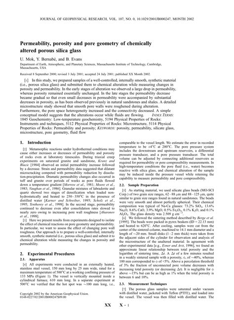 Pdf Permeability Porosity And Pore Geometry Of Chemically Altered