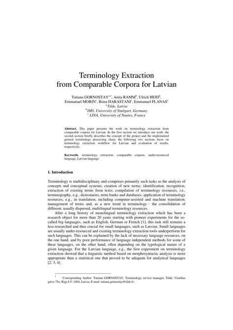 Pdf Terminology Extraction From Comparable Corpora For Latvian