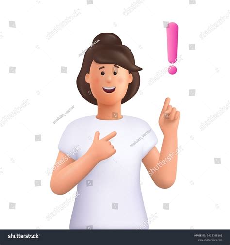 Young Smiling Woman Pointing Finger Exclamation Stock Vector Royalty Free 2418188181