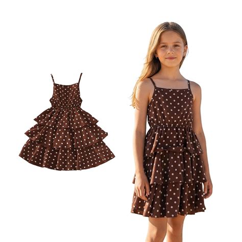 Summer Dress Girls Spaghetti Strap Dot Dresses Girls Beach Dresses 7 8