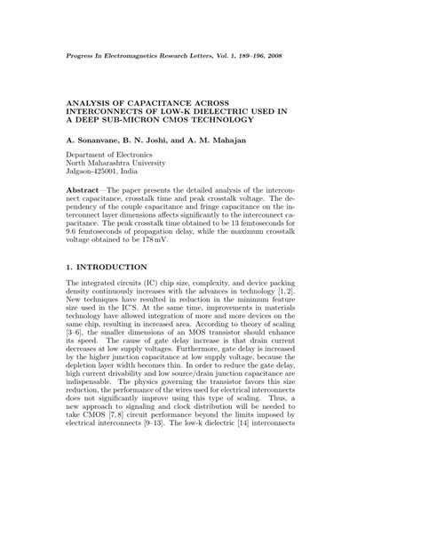 Pdf Analysis Of Capacitance Across Interconnects Of Low K Dielectric Used In A Deep Submicron