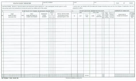 Af Form 1182 Youth Flight Register Af Forms