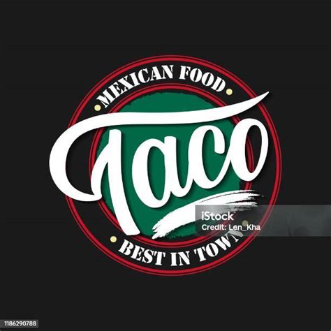 타코 멕시코 식품 라벨 검은 색 배경에 격리 손으로 그린 굵은 글자 타이포그래피와 벡터 그림 레스토랑 또는 바 메뉴에 대한 디자인 템플릿 전통 음식 트렌드 타코에 대한 스톡