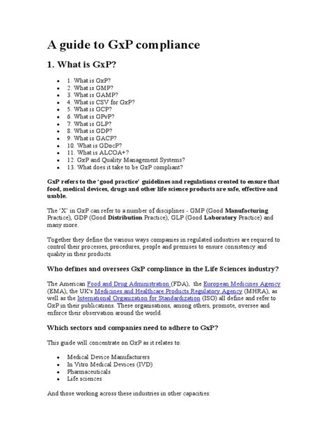 a guide to gxp compliance pdf quality management system