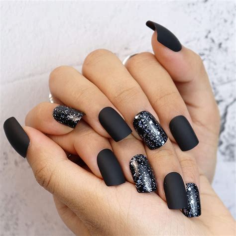 Matte Black And Silver Nails