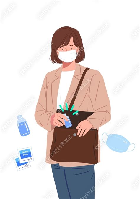 코로나바이러스 바이러스 코로나19 코로나바이러스 생활속거리두기 사회이슈 마스크 방호용품 라이프스타일 봄 가방 핸드백 손소독제 소독약 이미지