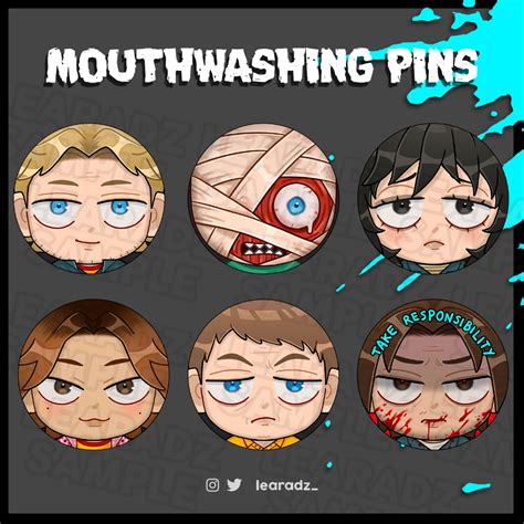 Mouthwashing Glitter Button Badges Pin Curly Anya Daisuke Swansea