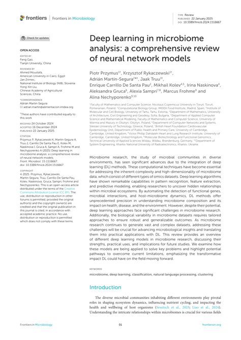 Pdf Deep Learning In Microbiome Analysis A Comprehensive Review Of Neural Network Models