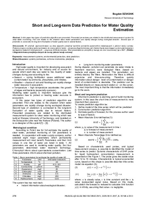 Pdf Short And Long Term Data Prediction For Water Quality Estimation
