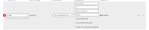 external storage connect to smb with log in credentials save in