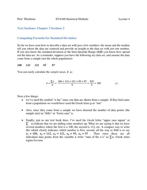 Computing Formula For Standard Deviation Statistical Methods Sta