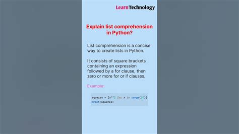 Lists Comprehension In Python Python Interview Shorts Youtube