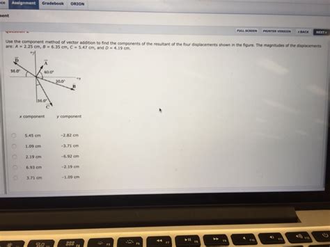 solved use the component method of vector addition to find