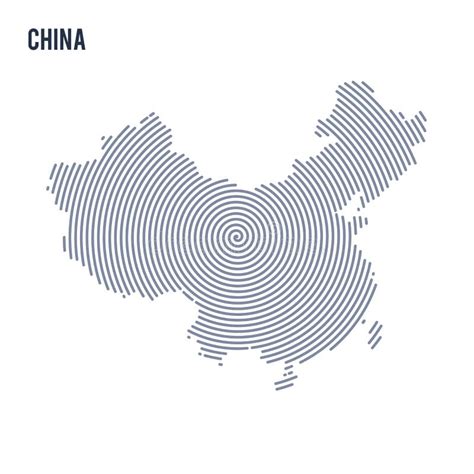 Vector Abstract Hatched Map Of China With Spiral Lines Isolated On A White Background Stock
