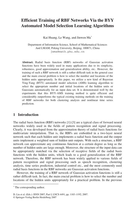 Pdf Efficient Training Of Rbf Networks Via The Byy Automated Model
