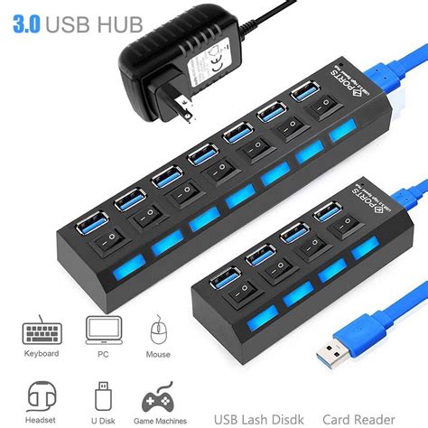 Feylan Usb Hub Gbps High Speed Multi Usb Splitter Hab Use Power Adapter Port Multiple