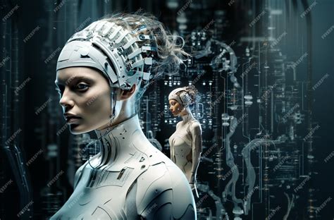 Premium Photo Ai Humanoid Robot With Virtual Hologram Screen Showing Concept Of Big Data