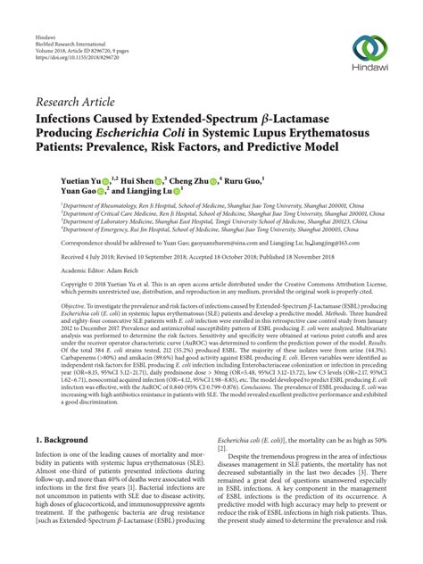 Pdf Infections Caused By Extended Spectrum β Lactamase Producing