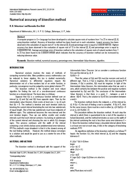 Numerical Accuracy Of Bisection Method Pdf Numerical Analysis