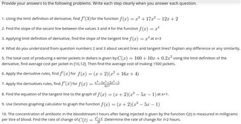 solved provide your answers to the following problems write