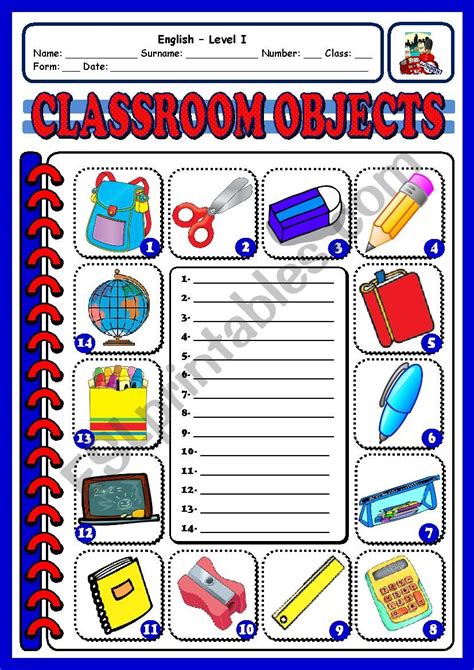 Classroom Objects Esl Worksheet By Xani